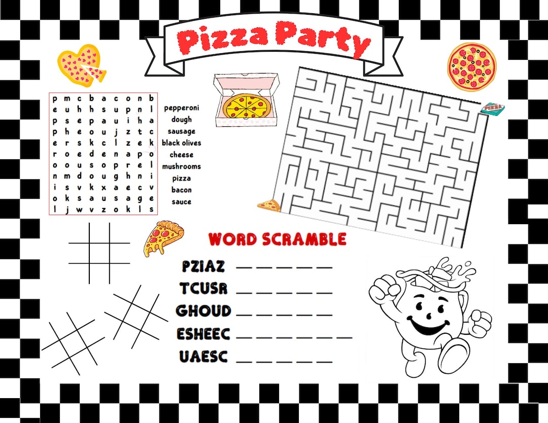Pizza Party Placemat, Pizza Games, Printable - Etsy