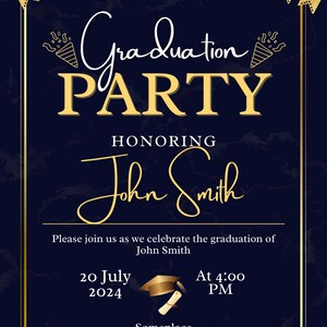 Graduation Invitation Blue, Gold, Personalized - Etsy