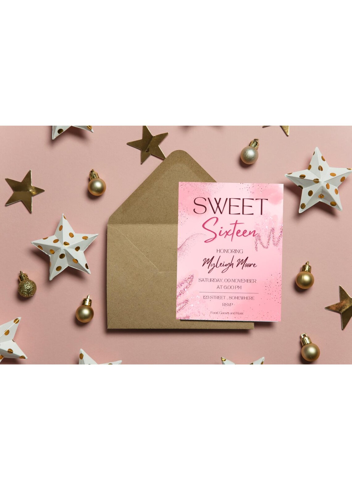 Sweet 16 Invitation Pink Glitter Custom Invitation - Etsy