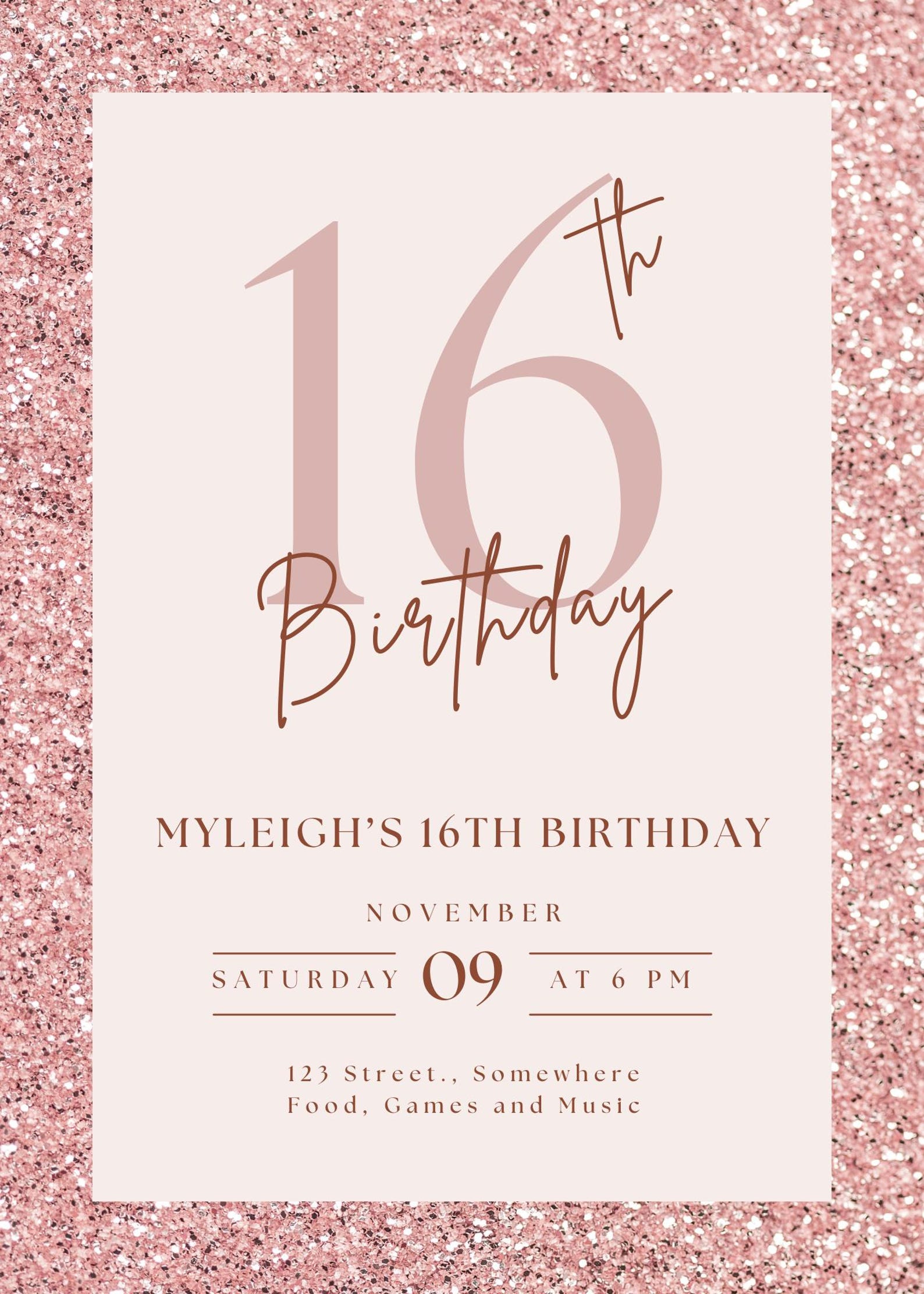 Sweet 16 Invitation Pink Glitter Custom Invitation - Etsy