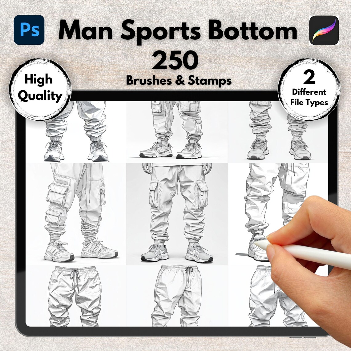 250 Man Sport Bottom Stamps - Procreate & Photoshop Men Brushes ...
