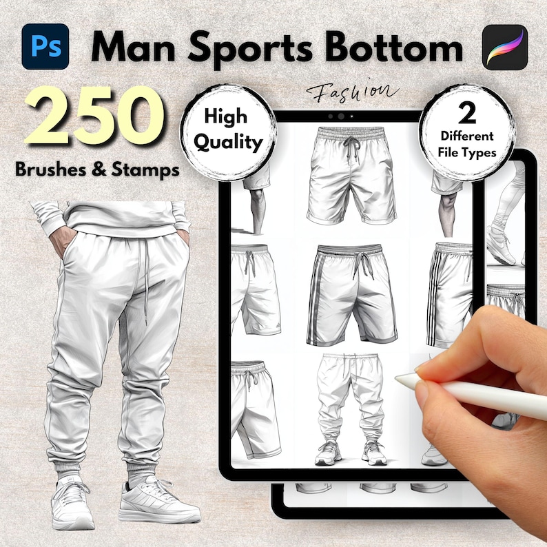 250 Man Sport Bottom Stamps - Procreate & Photoshop Men Brushes ...