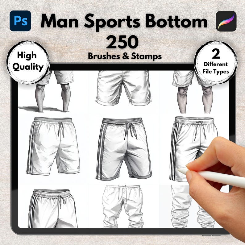 250 Man Sport Bottom Stamps - Procreate & Photoshop Men Brushes ...