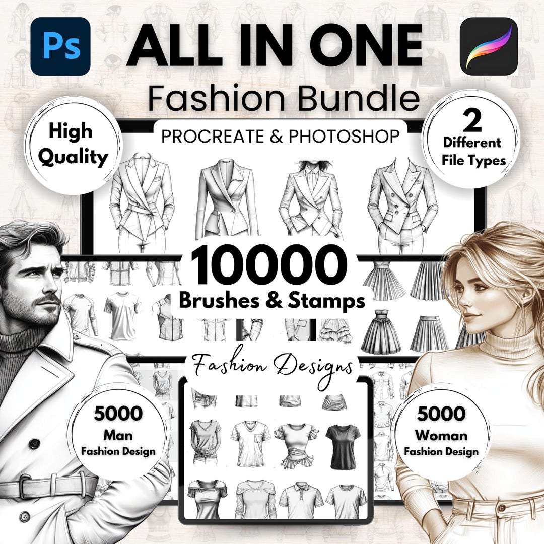 ALL IN ONE - 10000+ Fashion Clothes Brushes Bundle - Procreate ...