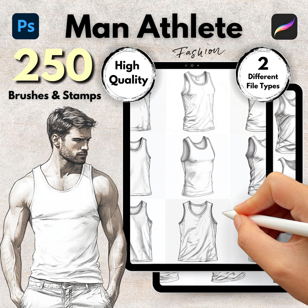 250 Man Athlete Stamps - Procreate & Photoshop Men Brushes, Digital ...