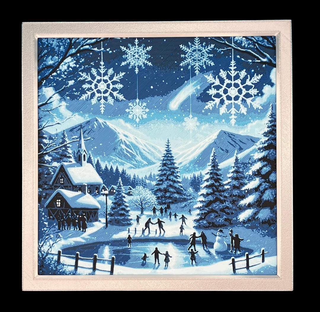 3D Printed Winter Wonderland Wall Art • Snowy Village Hueforge ...
