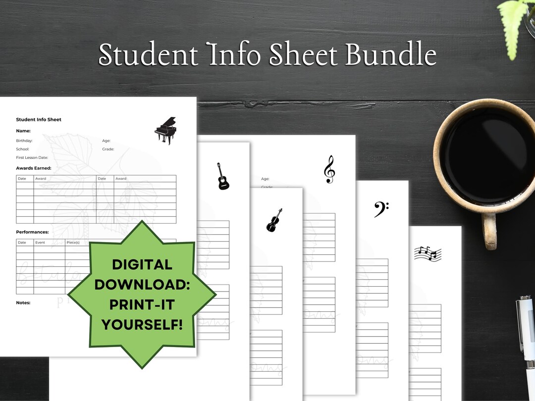 Music Teacher Student Info Sheets Bundle Music Lesson Resource Instant ...