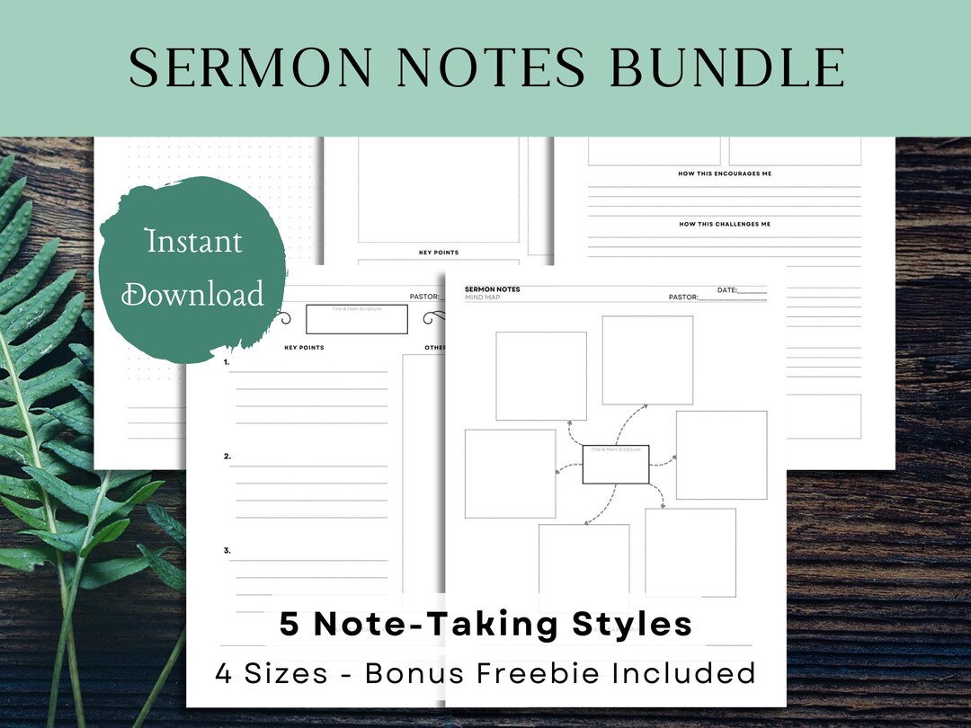 Sermon Notes Bundle - Printable Bible Study Guide - Minimalist Black ...