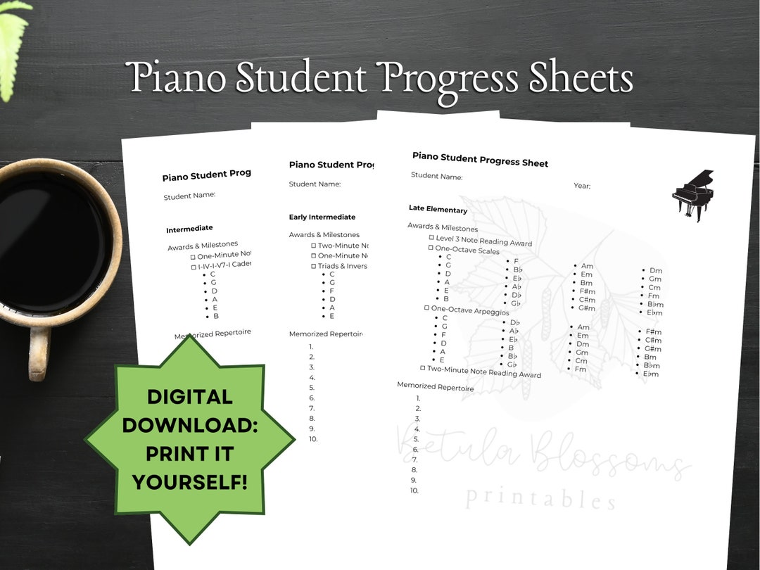 Printable Piano Student Progress Sheets for Piano Teachers - Etsy