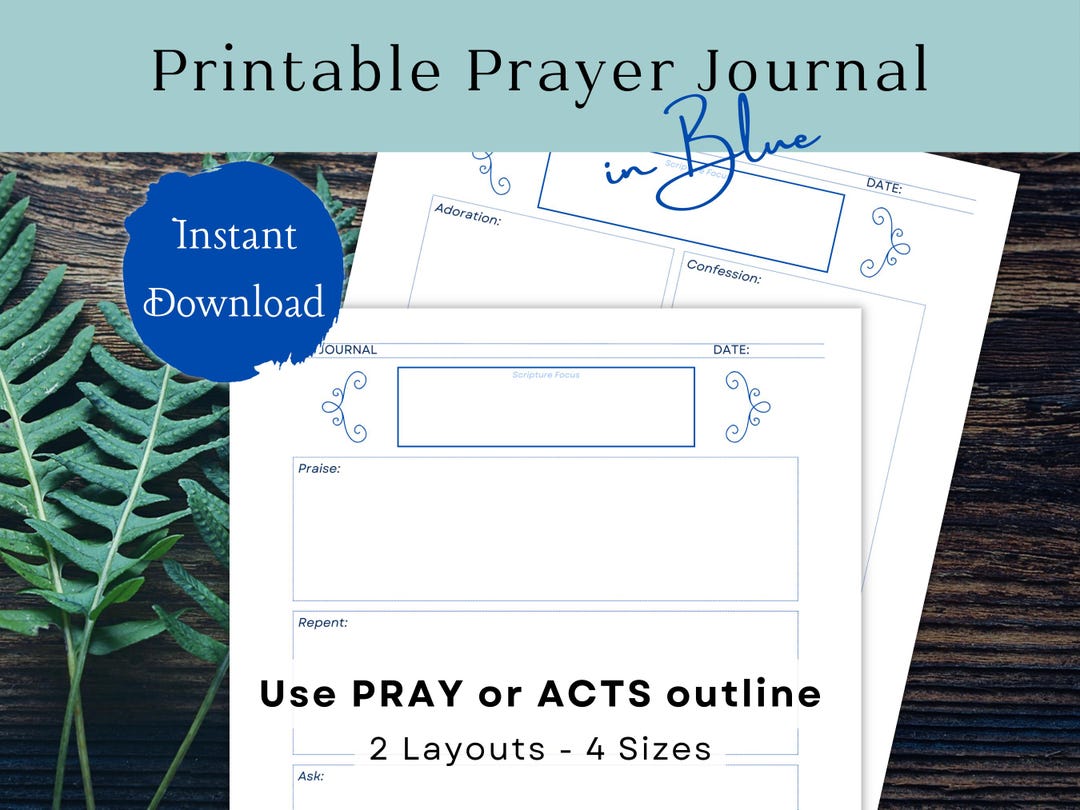 Prayer Journal Printable in Blue - Devotional Journal - Bible Study ...