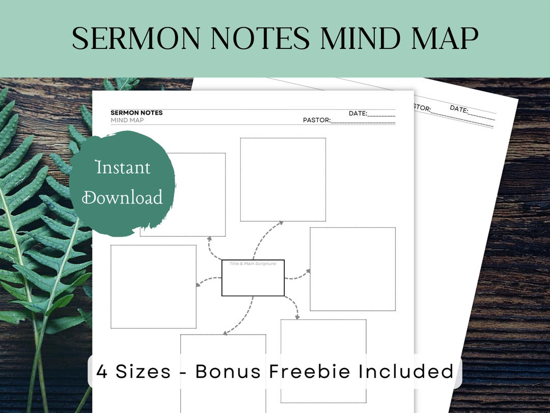 Sermon Notes Mind Map - Minimalist Sermon Notes Printable - Bible Study ...