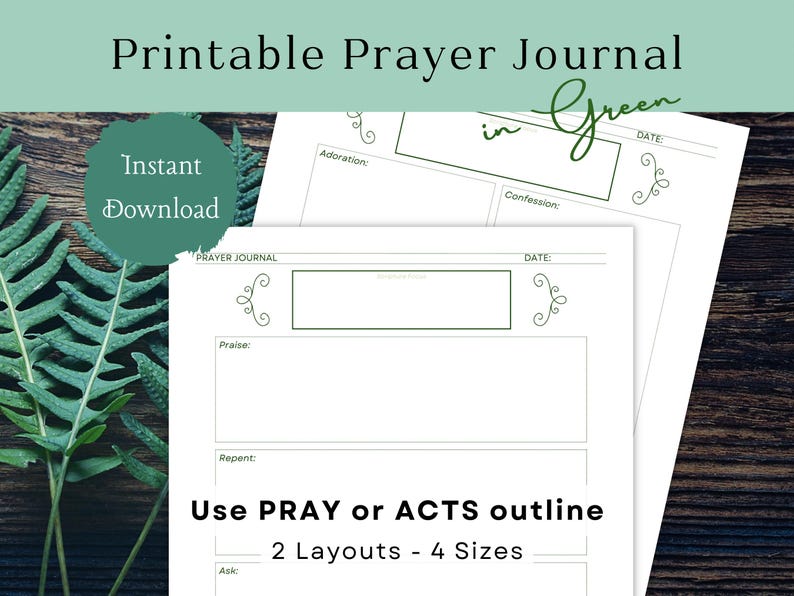 Prayer Journal Printable in Green - Devotional Journal - Bible Study ...