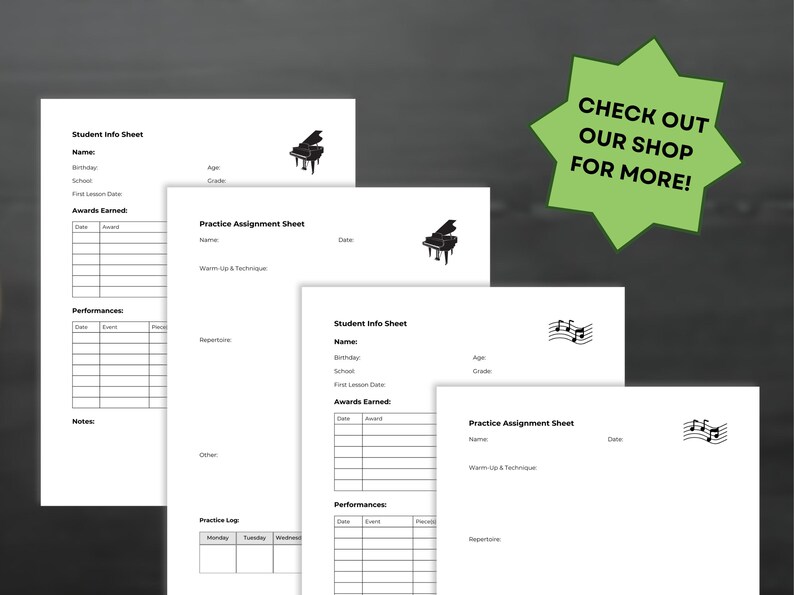 Music Teacher Student Info Sheets Bundle Music Lesson Resource Instant ...