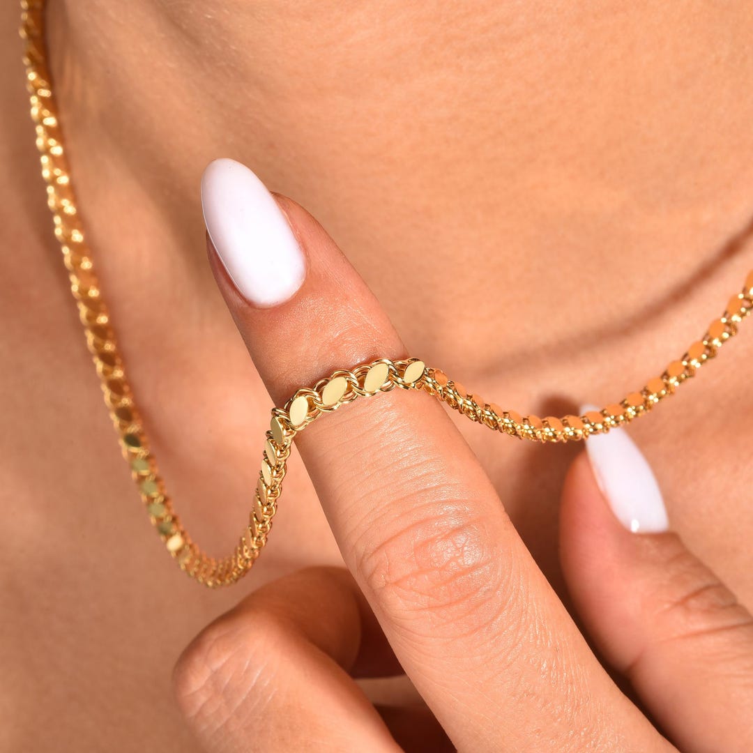 14K Solid Gold Mirror Link Necklace 3.70mm / Italian Mirror Chain ...