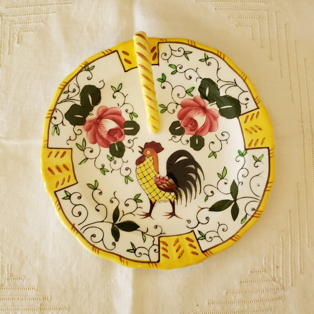 Vintage PY Rooster and Roses by Ucago Handled Dish Lemons Candies - Etsy