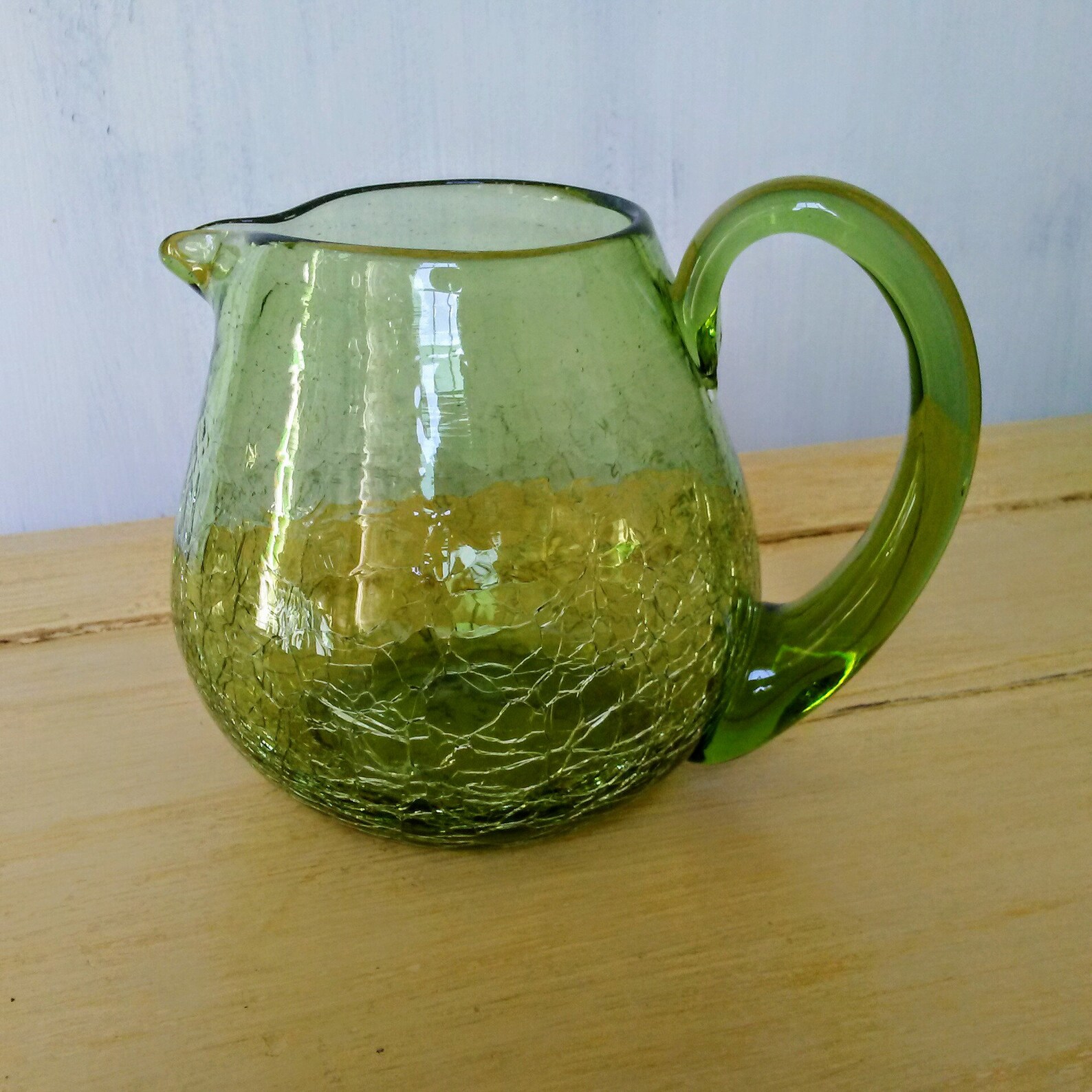 Vintage MCM Blenko Green Crackle Blown Glass Small Pitcher - Etsy