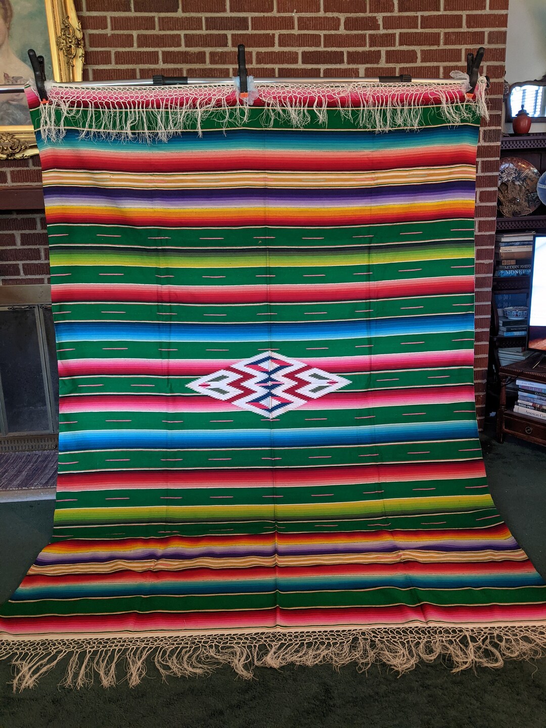 Vintage 65x88 Mexican Wool Saltillo Serape Weaving Blanket Rug Wall ...