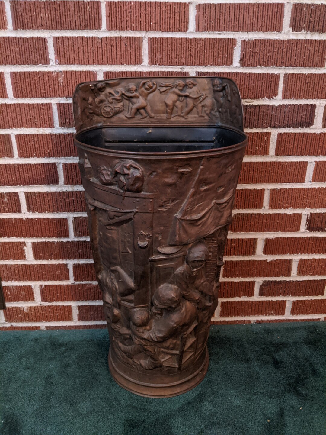 Antique Large Metal Repousse' Ash Can Coal Hod With Charming Fireside ...