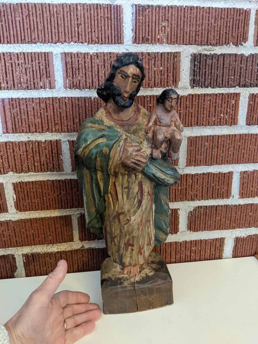 Vintage Mexican Large 15" Santos Wood Carving Statue of Joseph and Baby ...