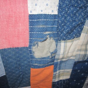 Antique Circa 1900 Primitive Blue Scrap Patchwork Winter Weight Quilt ...