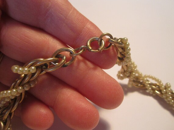 Vintage 1940s/50s Twisted Goldtone Chain and Faux Pea… - Gem