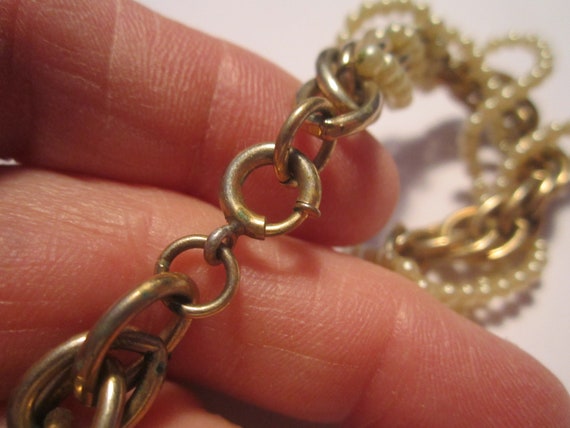 Vintage 1940s/50s Twisted Goldtone Chain and Faux Pea… - Gem