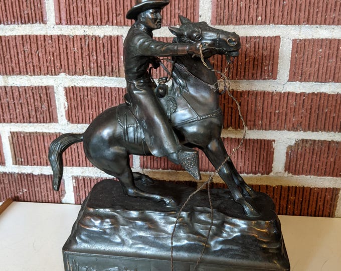 Vintage Large Cast Bronze Cowboy on Roping Horse Statue - Etsy