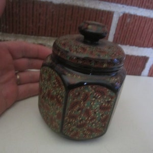 Vintage Perfect Black Lacquer Box Jar With Elaborate Design No.2 - Etsy