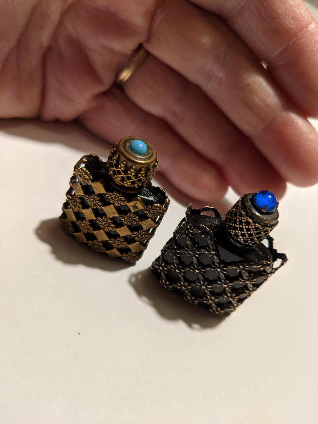 Vintage Lot of 2 Tiny Purse Size Metal and Glass French Perfume Bottles ...