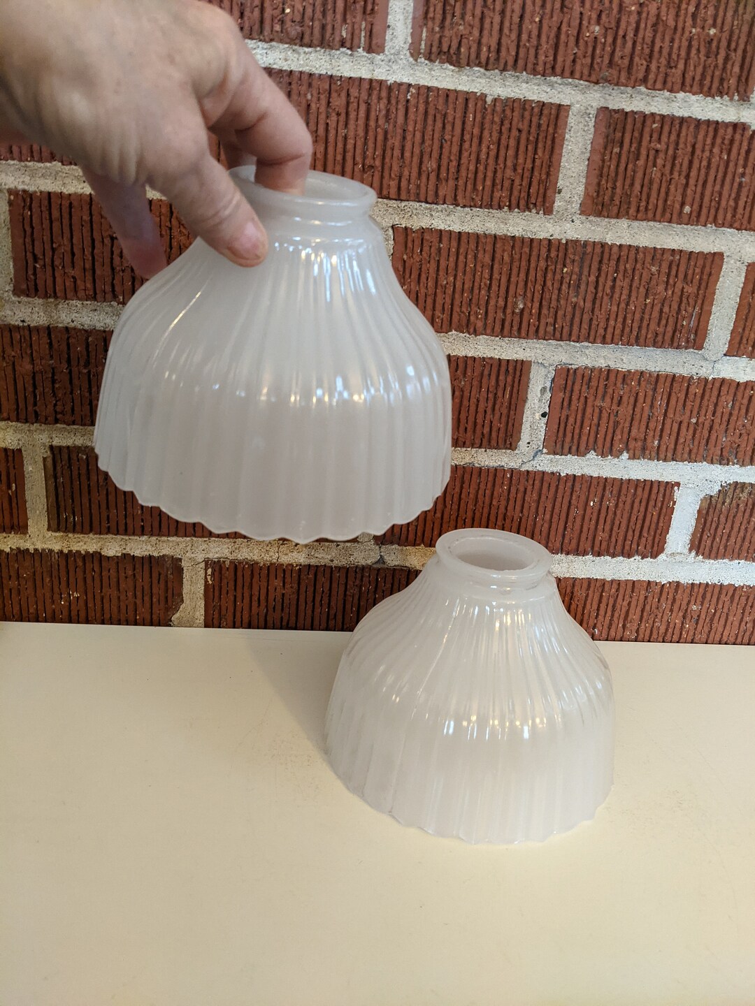 Vintage 1930s Pair of Matching Art Deco White Ribbed Glass Heavy Lamp ...