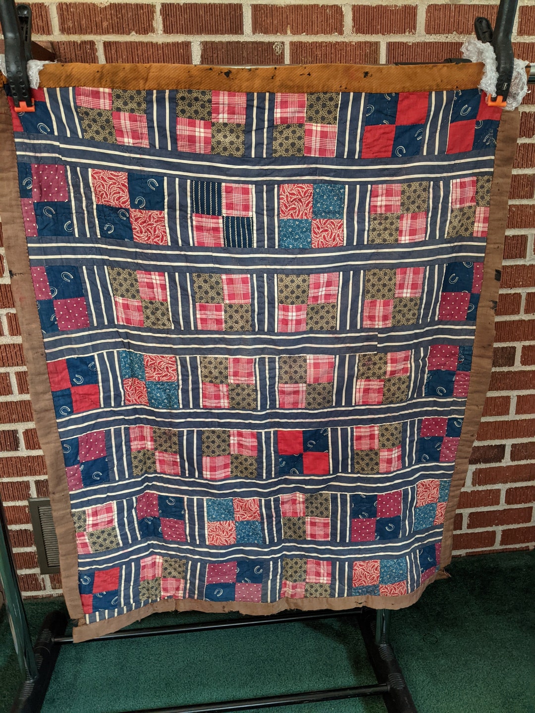 Antique 19c Reversible Cotton and Wool Patchwork Crib Quilt 32x40 Wall ...