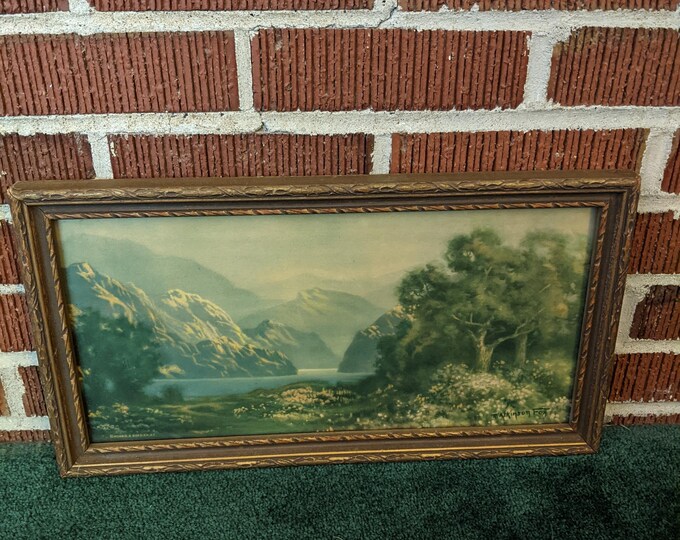 Antique 1930s R. Atkinson Fox Framed Art Deco Untitled Mountain Lake ...