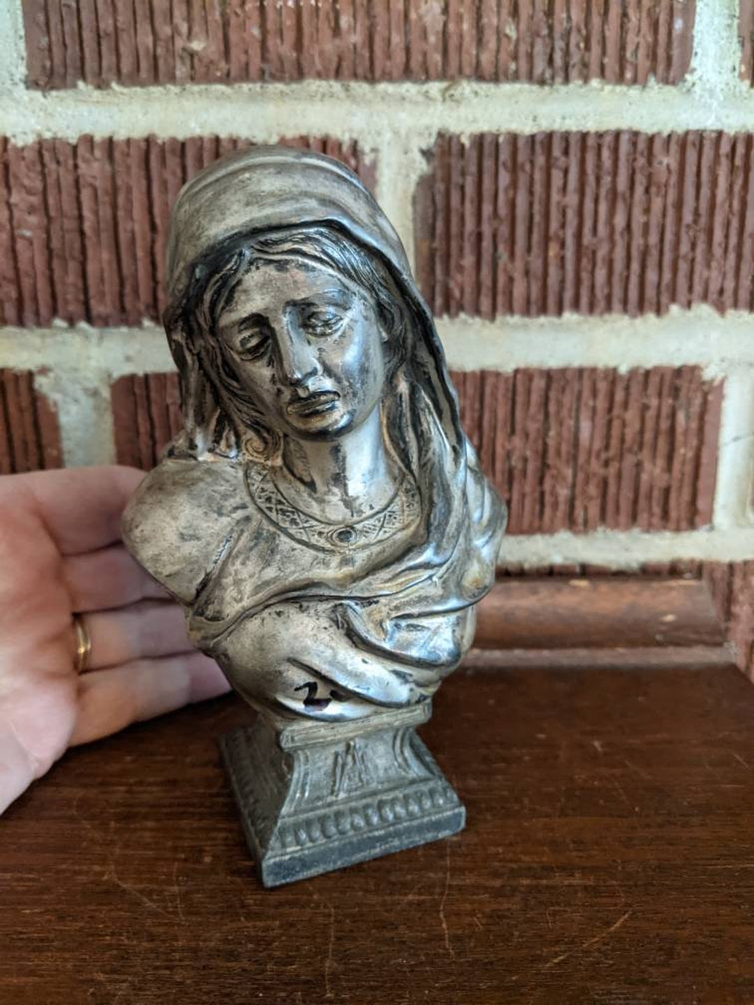 Antique Cast Metal Silvertone Religious Weeping Woman Sculpture Statue ...