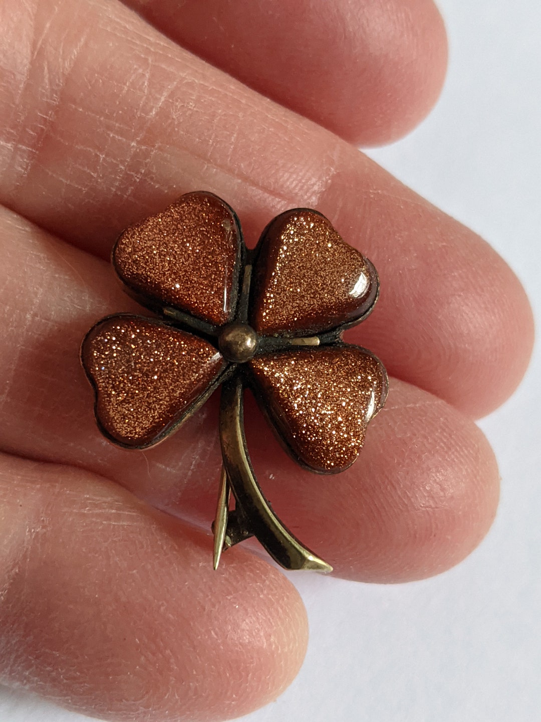 Antique 19c Victorian Rolled Gold Goldstone Shamrock Pin - Etsy