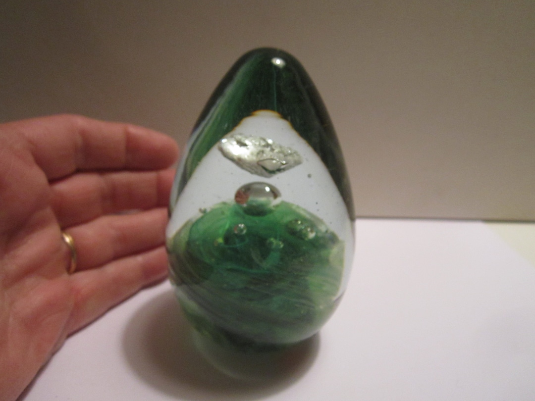 Vintage KERRY GLASS Hand Blown Art Glass Green to Clear Paperweight ...