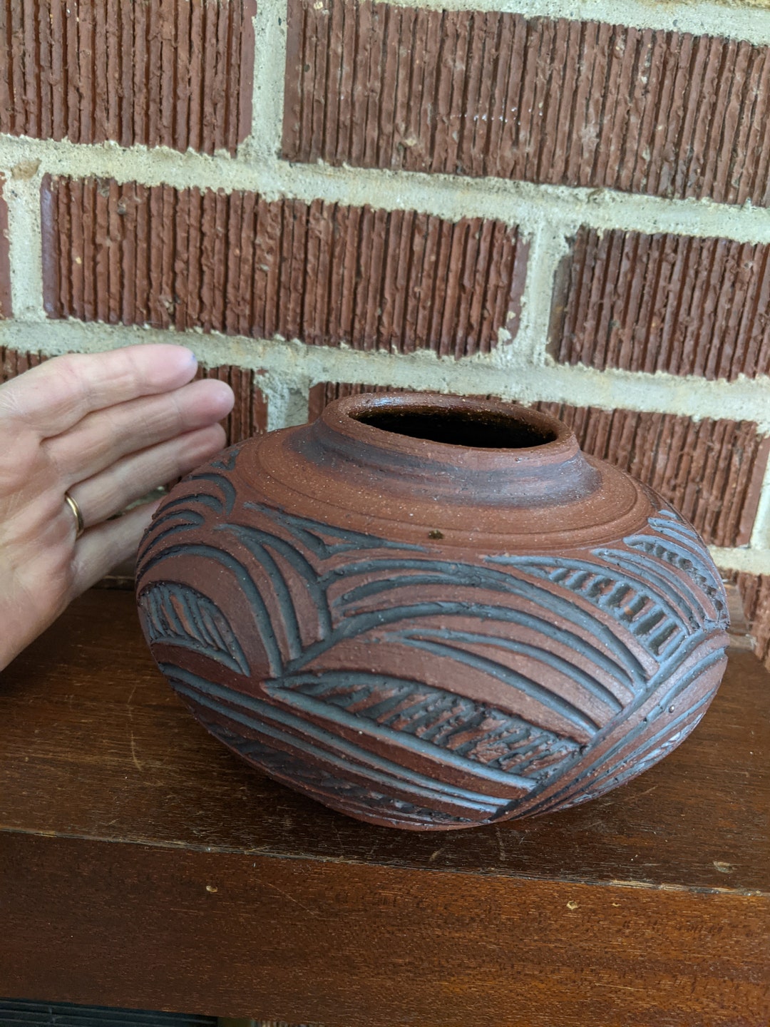 Vintage Carved Redware Studio Pottery Signed Vase - Etsy