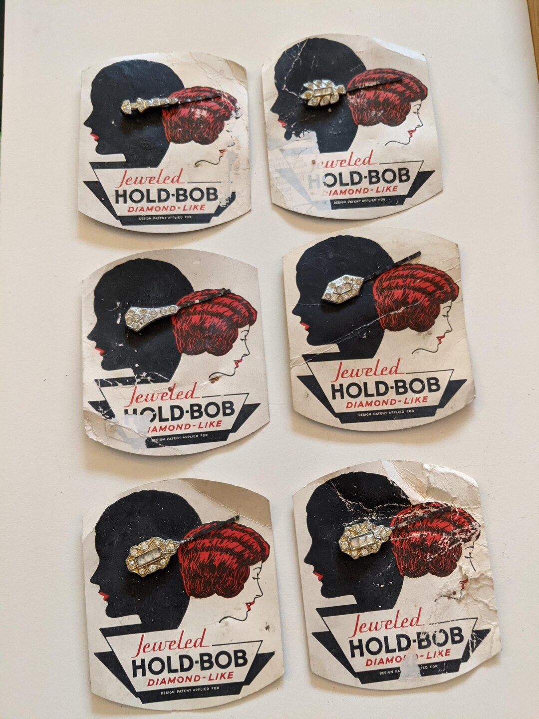 Vintage C1930 Assorted 6 Rhinestone Bobbie Pins Hairpins on Original ...