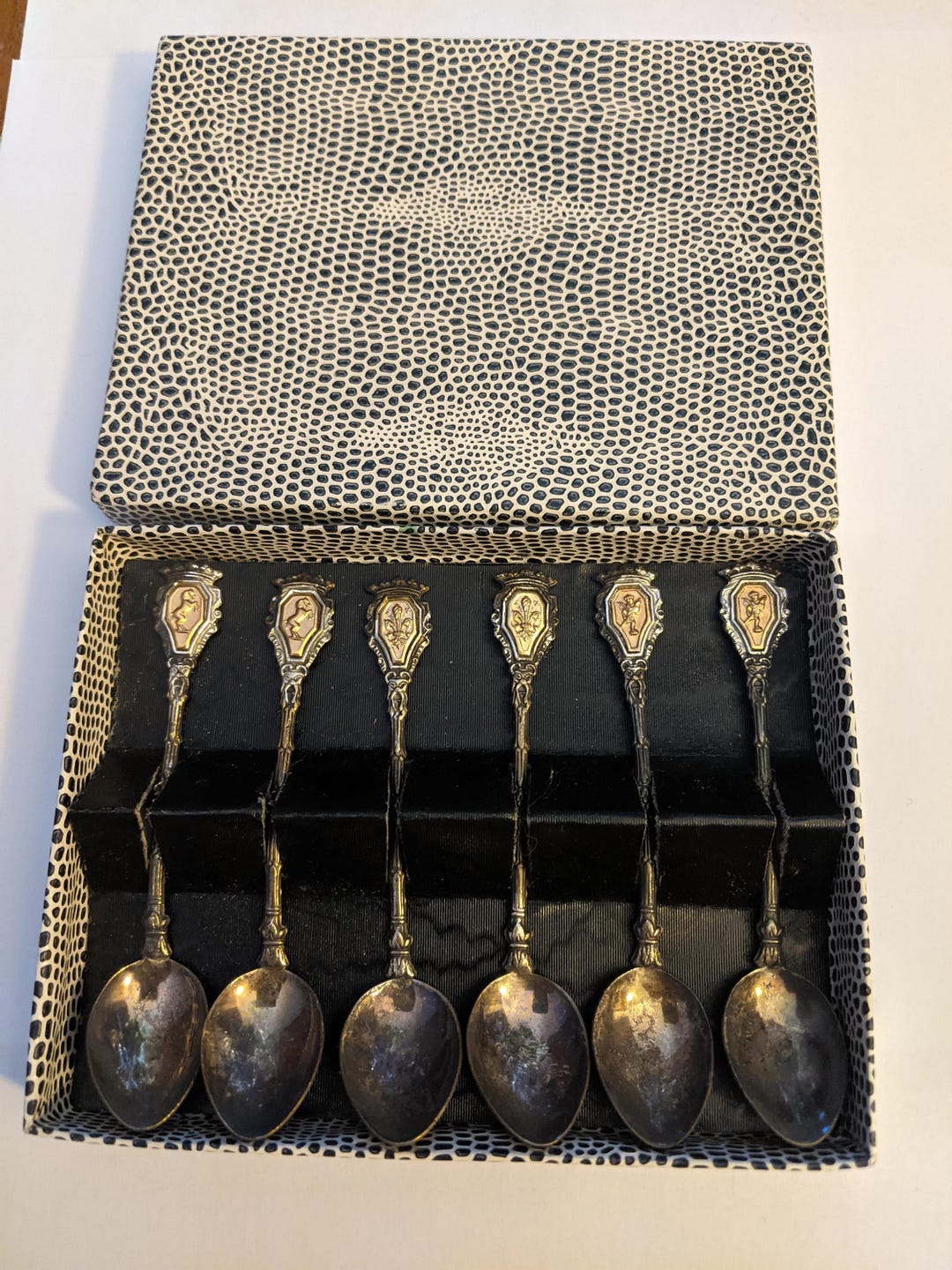 Vintage Set of 6 Italian Silverplate Demitasse Spoons in Presentation ...
