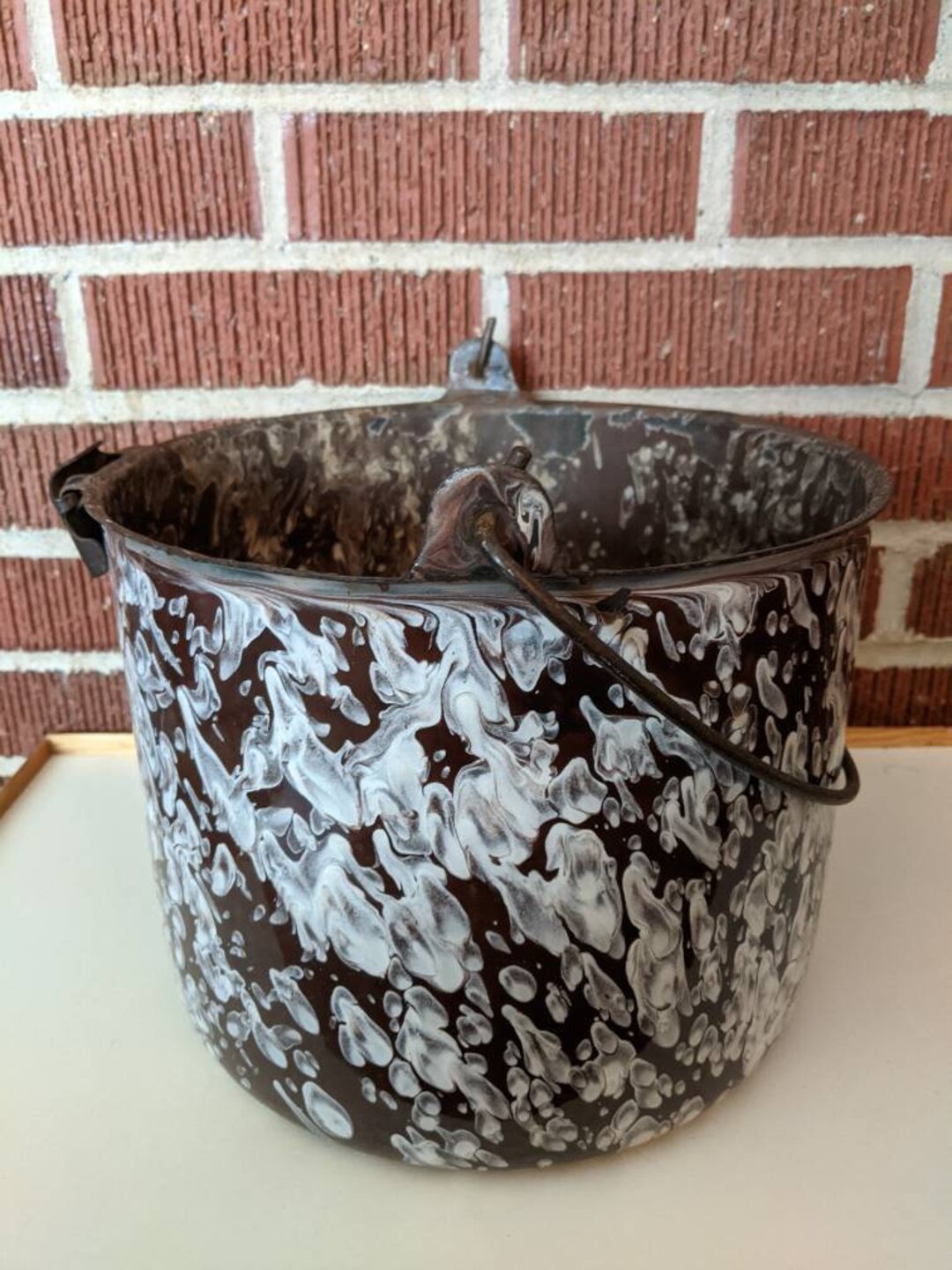 Vintage Primitive Brown Swirl Graniteware Large Pail With Bale - Etsy