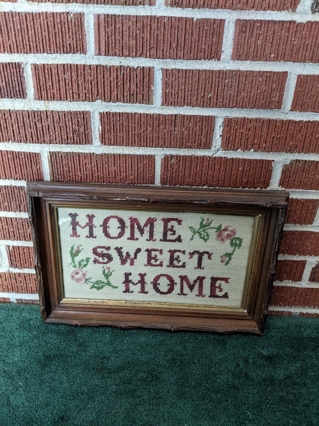 Antique Victorian Carved Walnut Frame With Needlepoint "home Sweet Home ...