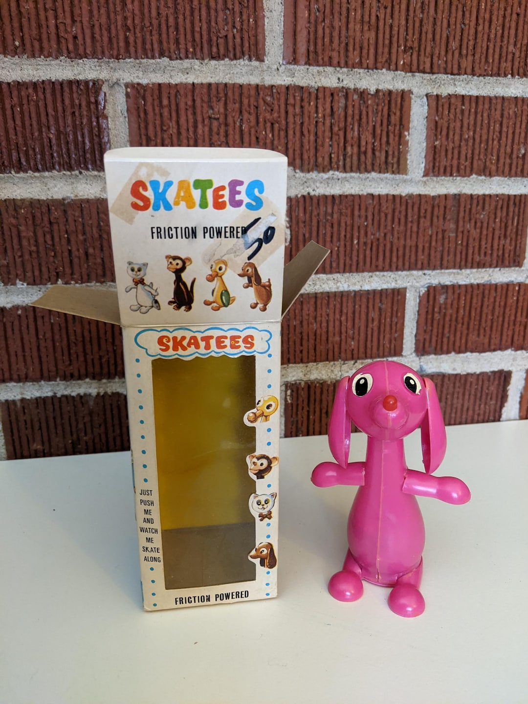 Vintage SKATEE Rare Friction Toy Pink Hard Plastic Dog in Box - Etsy