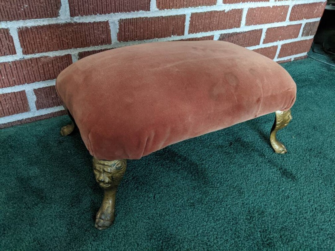 Antique 19c Unusual Footstool With Cast Metal Lion Head Legs - Etsy