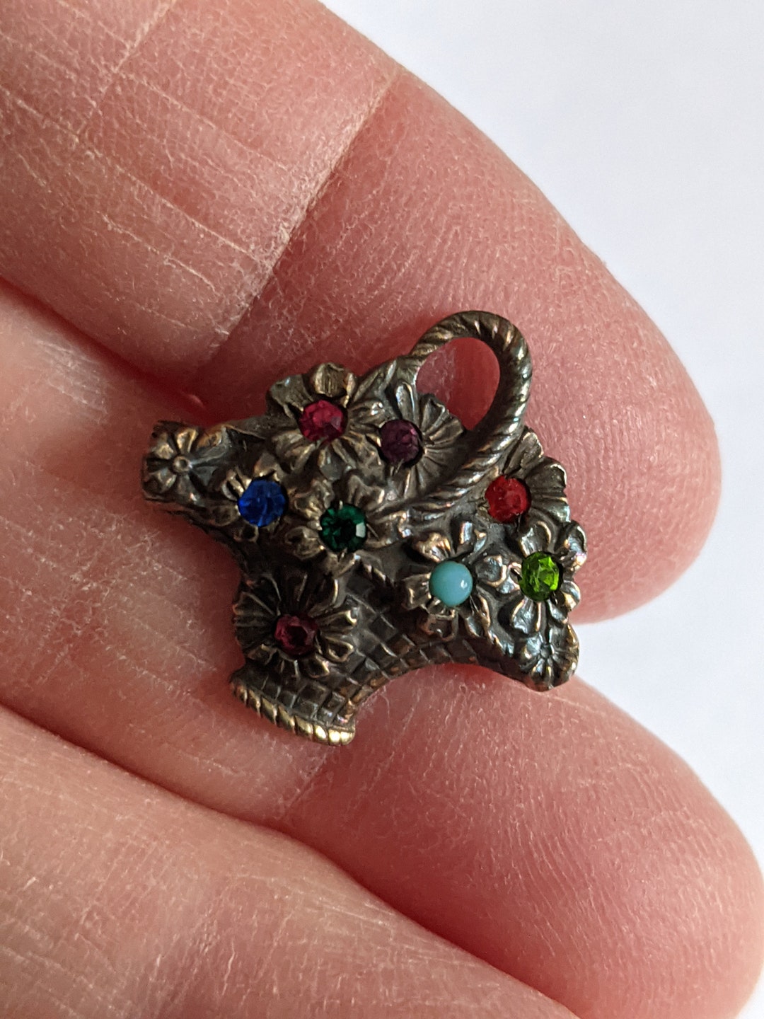 Vintage Little Sterling Silver Flower Basket Pin With Colorful ...