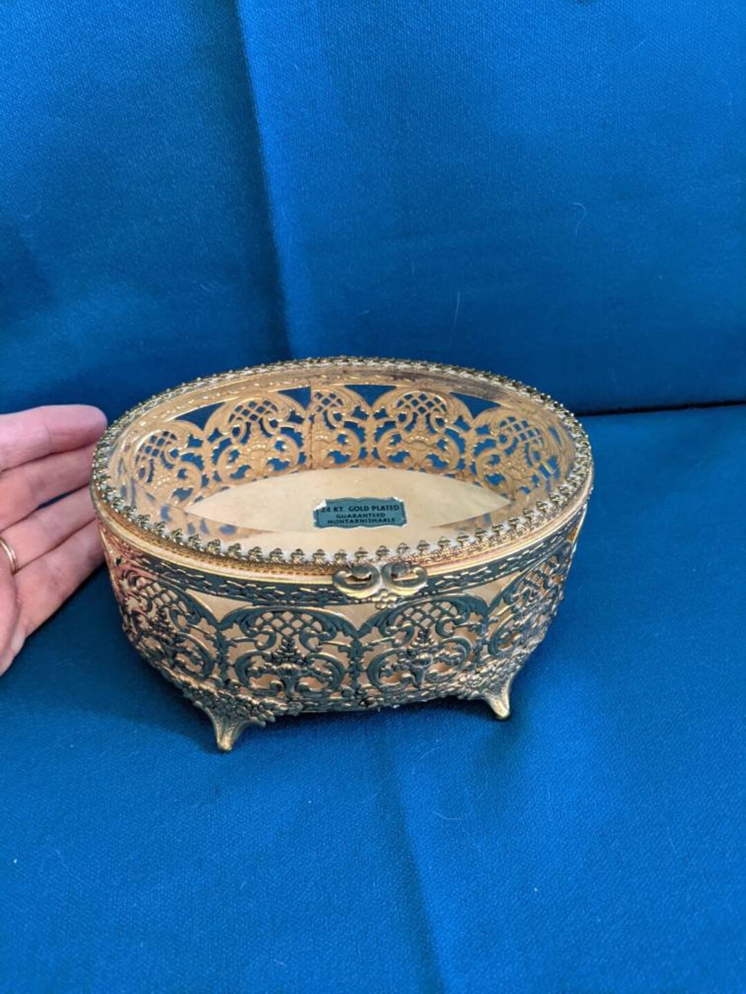 Vintage Ornate 6 Gilt Brass and Beveled Glass Footed - Etsy