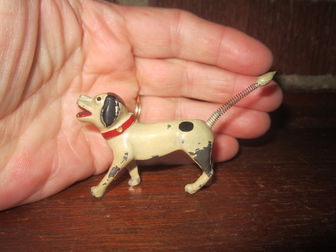 Antique Adorable Little Metal Dog Figure with Spring Tail | Etsy