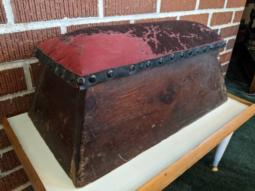Antique Circa 1905 Primitive Canted Pine Wood Footstool Hinged Box With ...