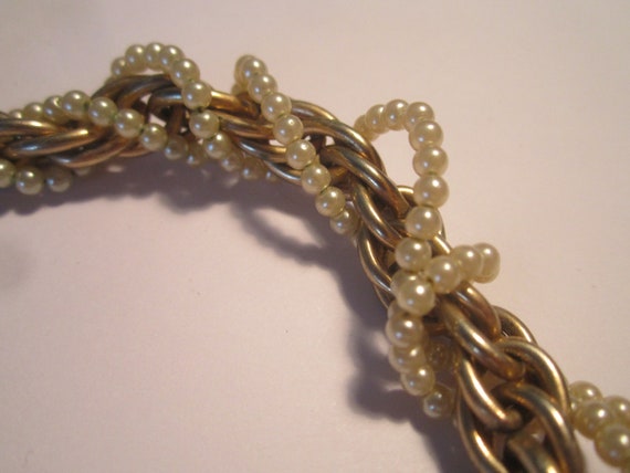 Vintage 1940s/50s Twisted Goldtone Chain and Faux Pea… - Gem