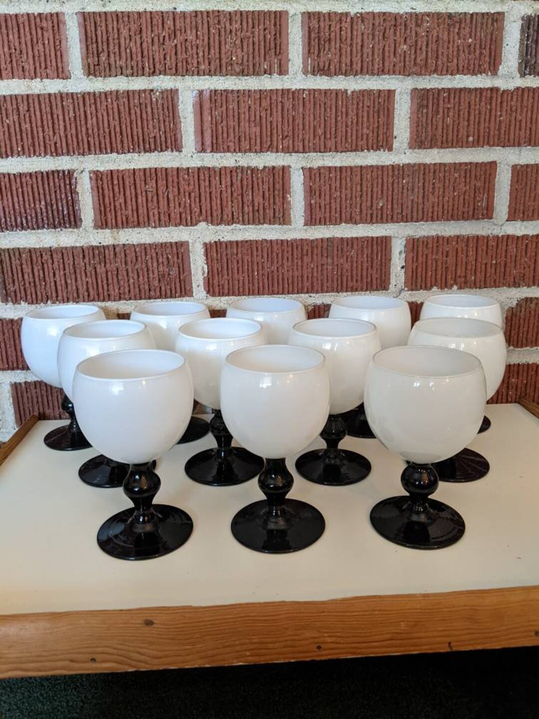 Vintage 1960s/70s Mod Morgantown Glass Ebony and White Stemware Set of ...