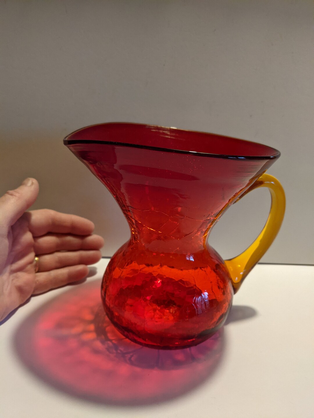 Vintage Modernist Blenko Hand Blown Red Crackle Glass Pitcher - Etsy