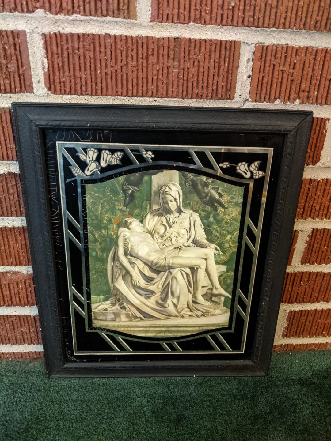 Vintage 1930s Art Deco Black Reverse Painted Glass Picture Frame With ...